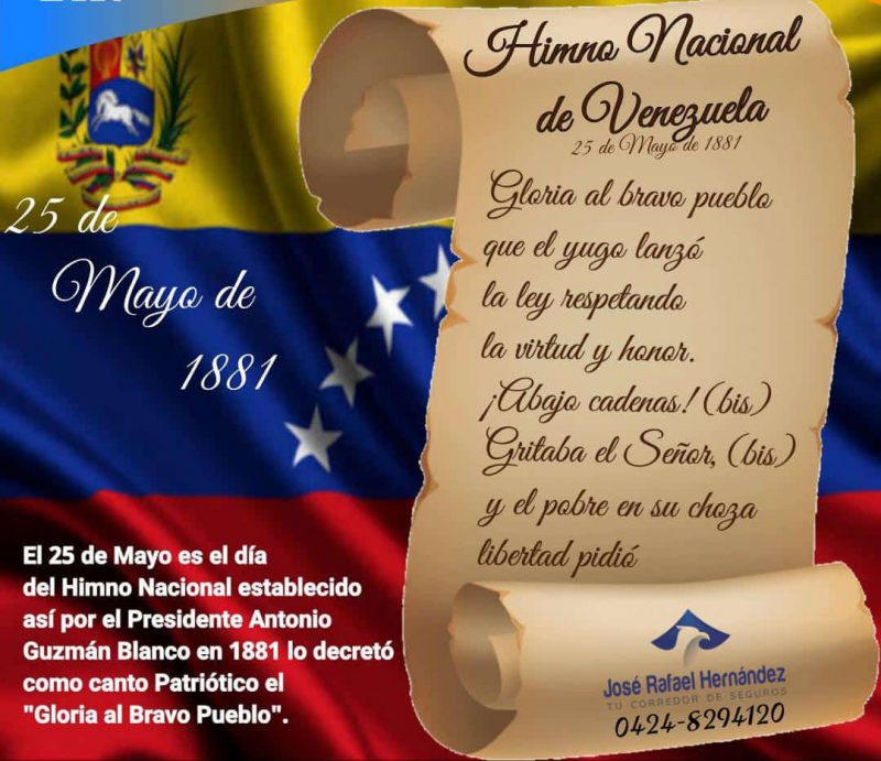 Hoy 25 de mayo es el Día del Himno Nacional de Venezuela - TACHIRA NEWS