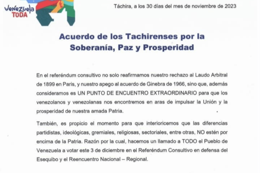 Firmantes Del Acuerdo De Los Tachirenses Por La Soberanía Paz Y