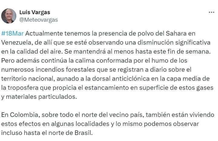 Polvo del Sahara y calima persisten en Venezuela, afectando la calidad del aire - TACHIRA NEWS